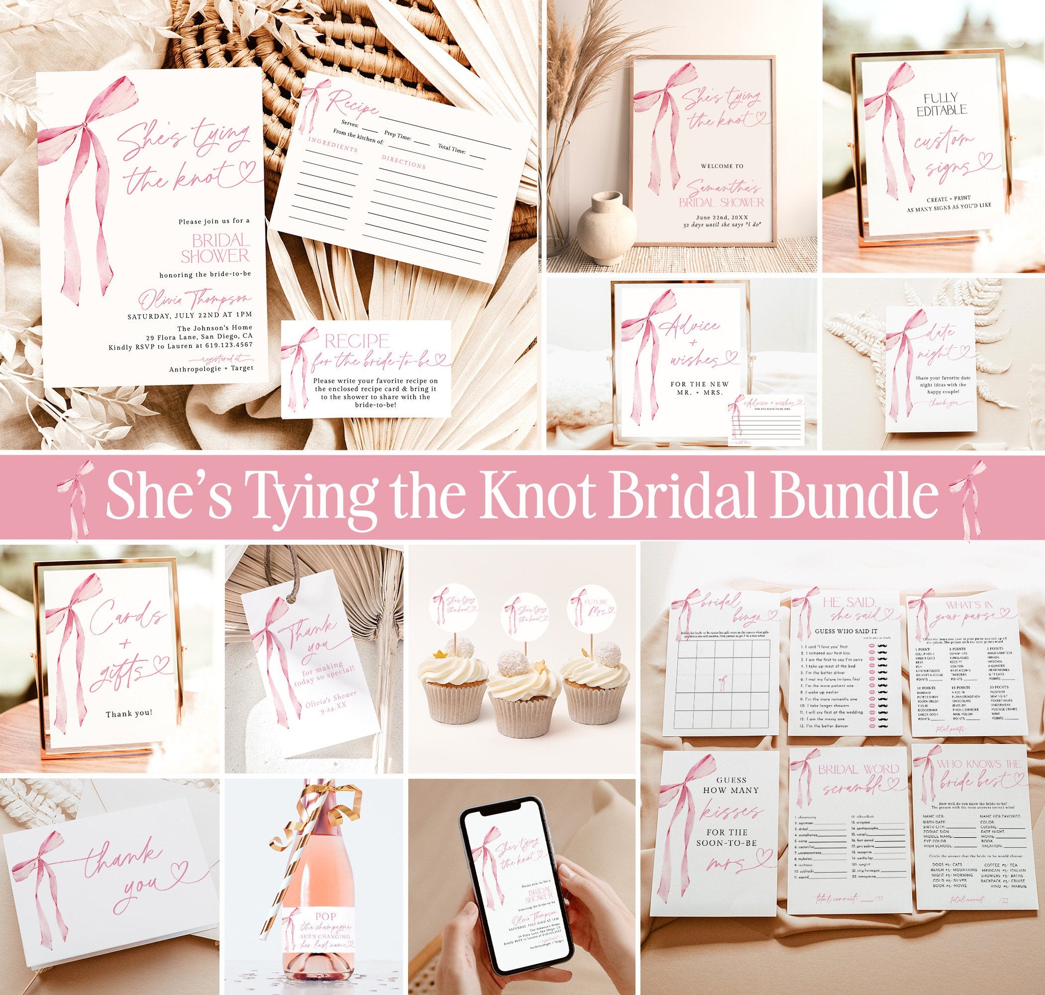 She's Tying the Knot Bridal Shower Bundle | Bow Bridal Shower Invite B ...