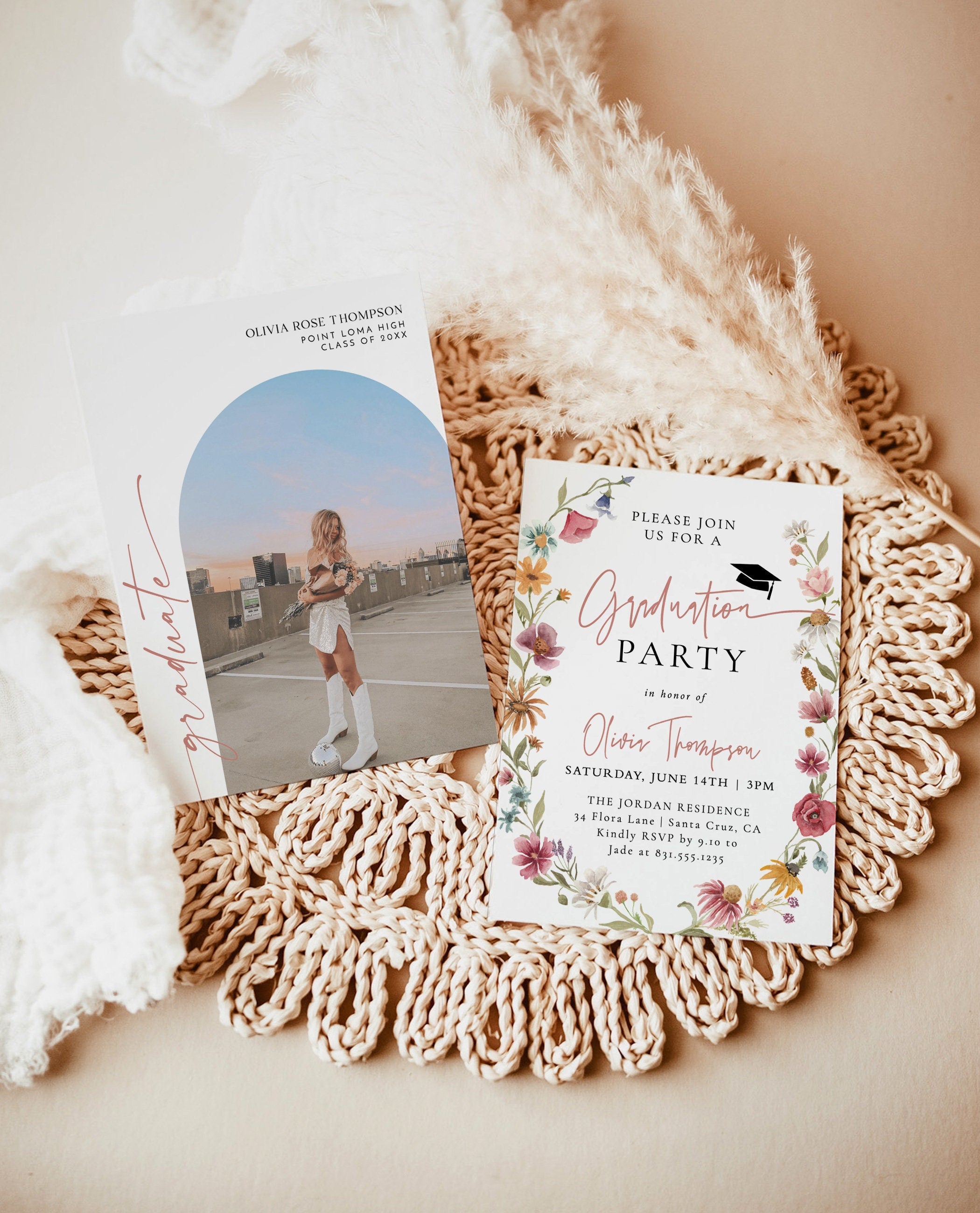Wildflower Graduation Party Invite Template | Graduation Announcement ...