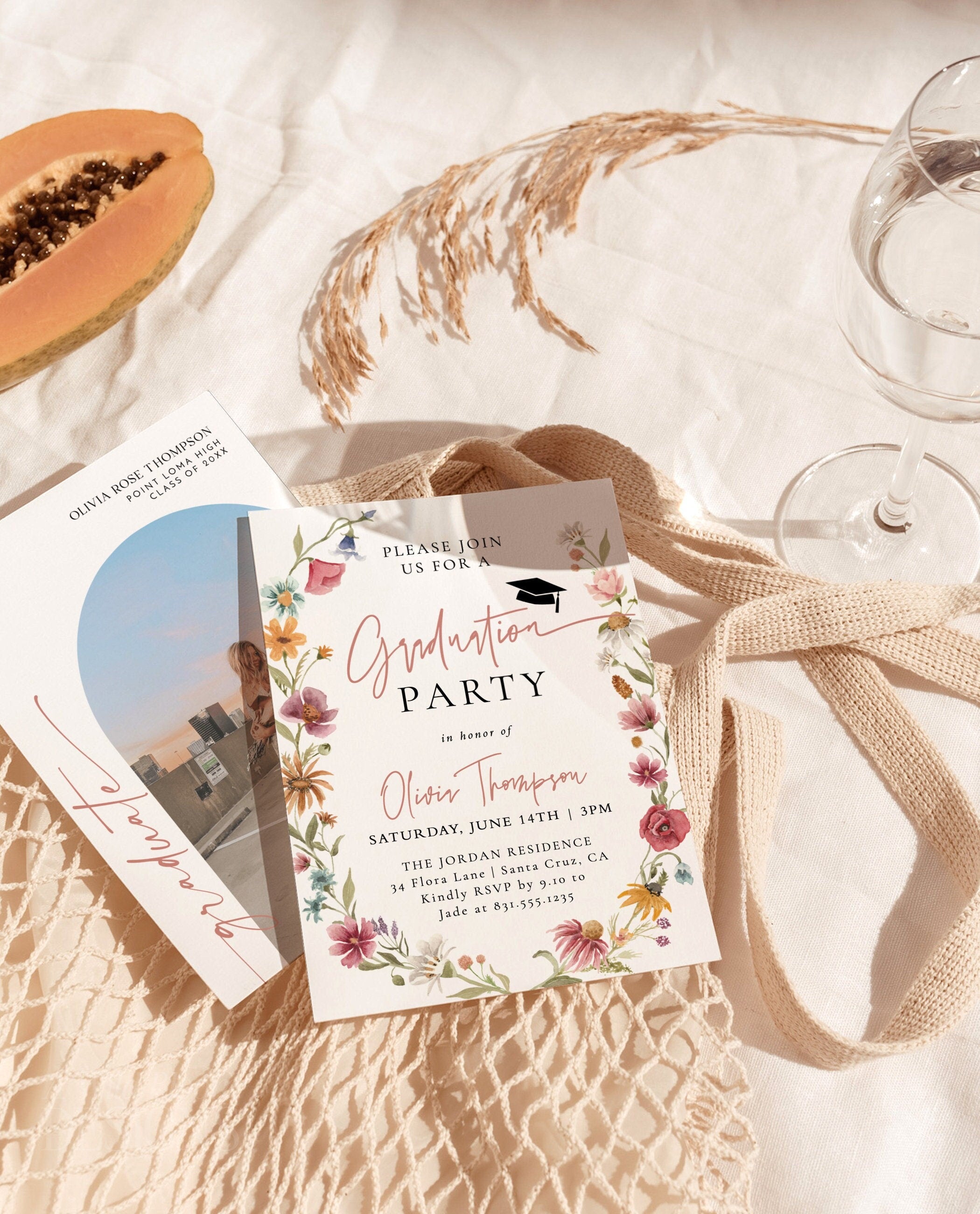Wildflower Graduation Party Invite Template | Graduation Announcement ...