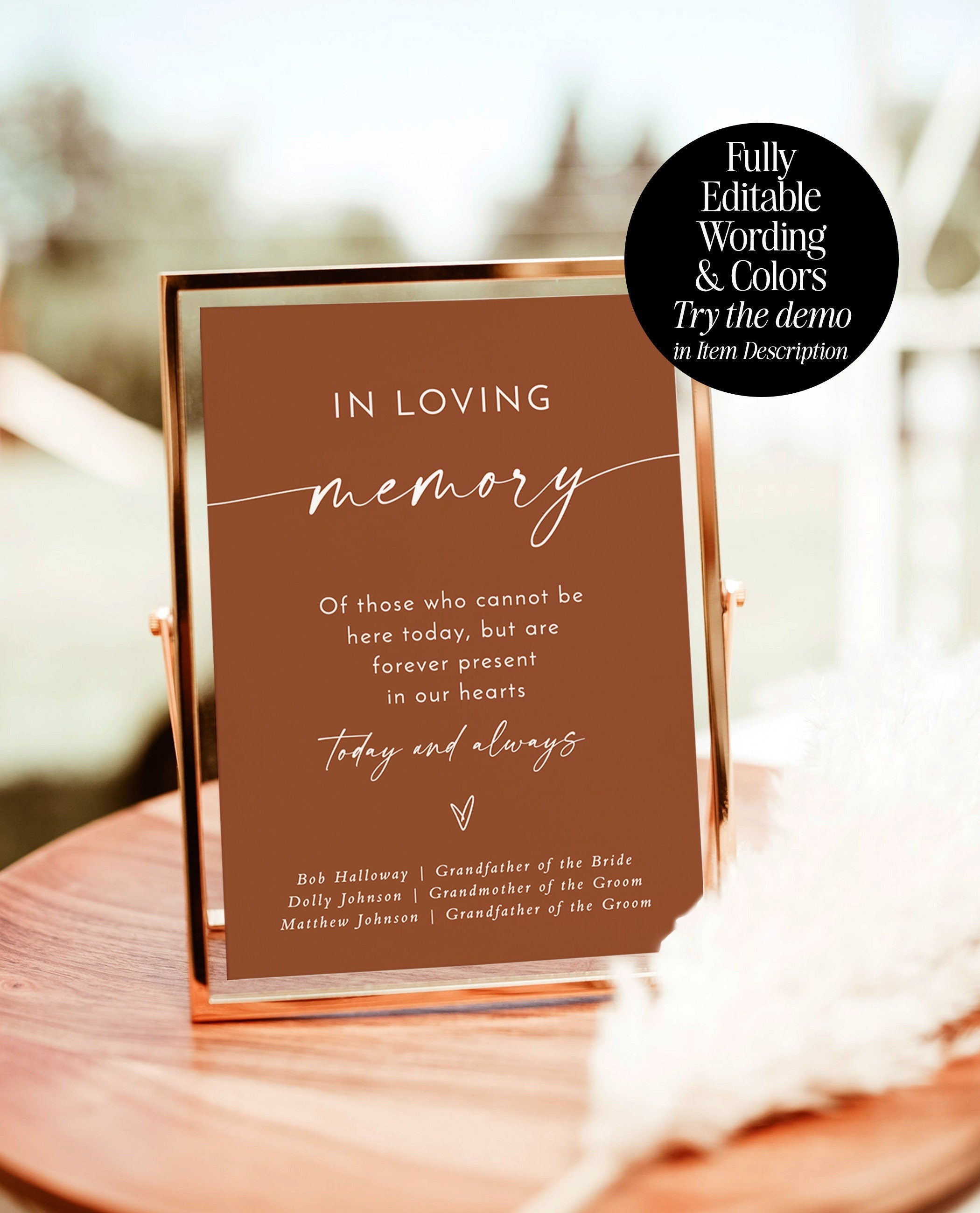In Loving Memory Wedding Sign, Forever In Our Hearts Sign, Wedding Mem ...