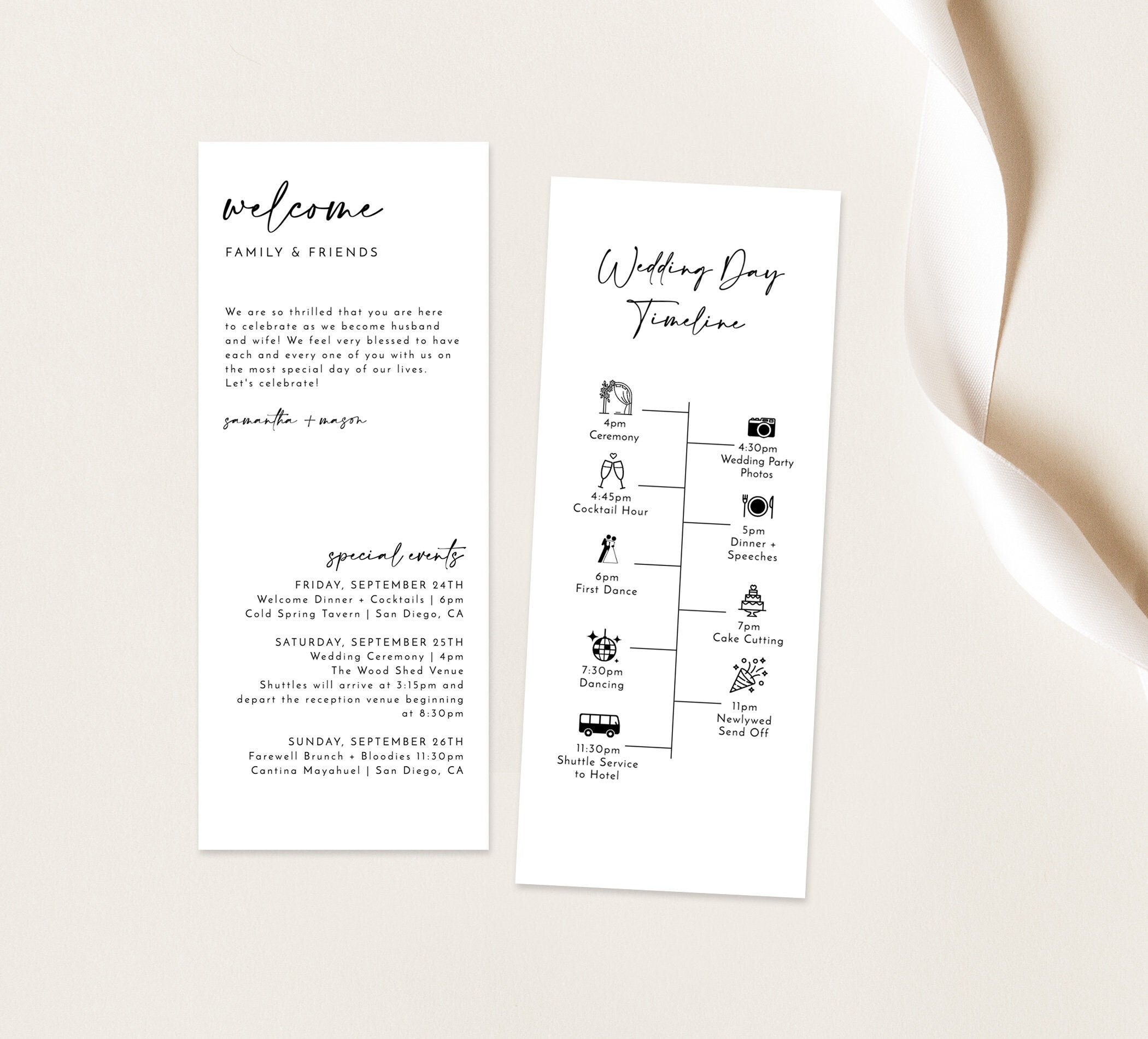 Minimalist Wedding Timeline Template | Modern Order of Events Timeline ...