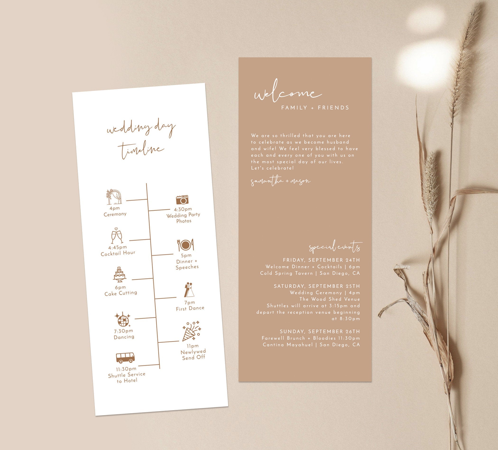 Modern Beige Wedding Timeline Template | Minimalist Events Timeline ...