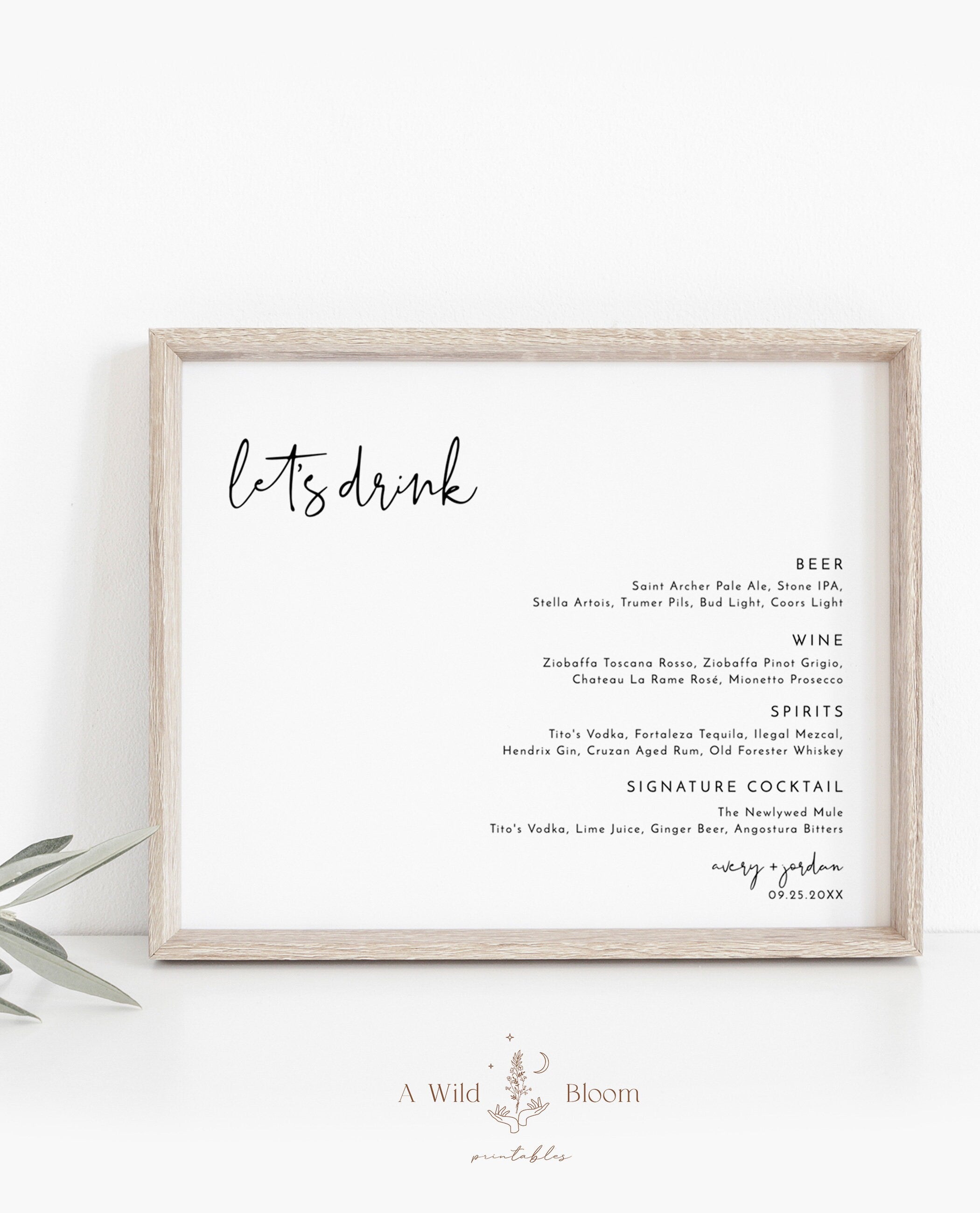 Minimalist Wedding Bar Menu Template | Modern Minimalist Bar Menu Sign ...