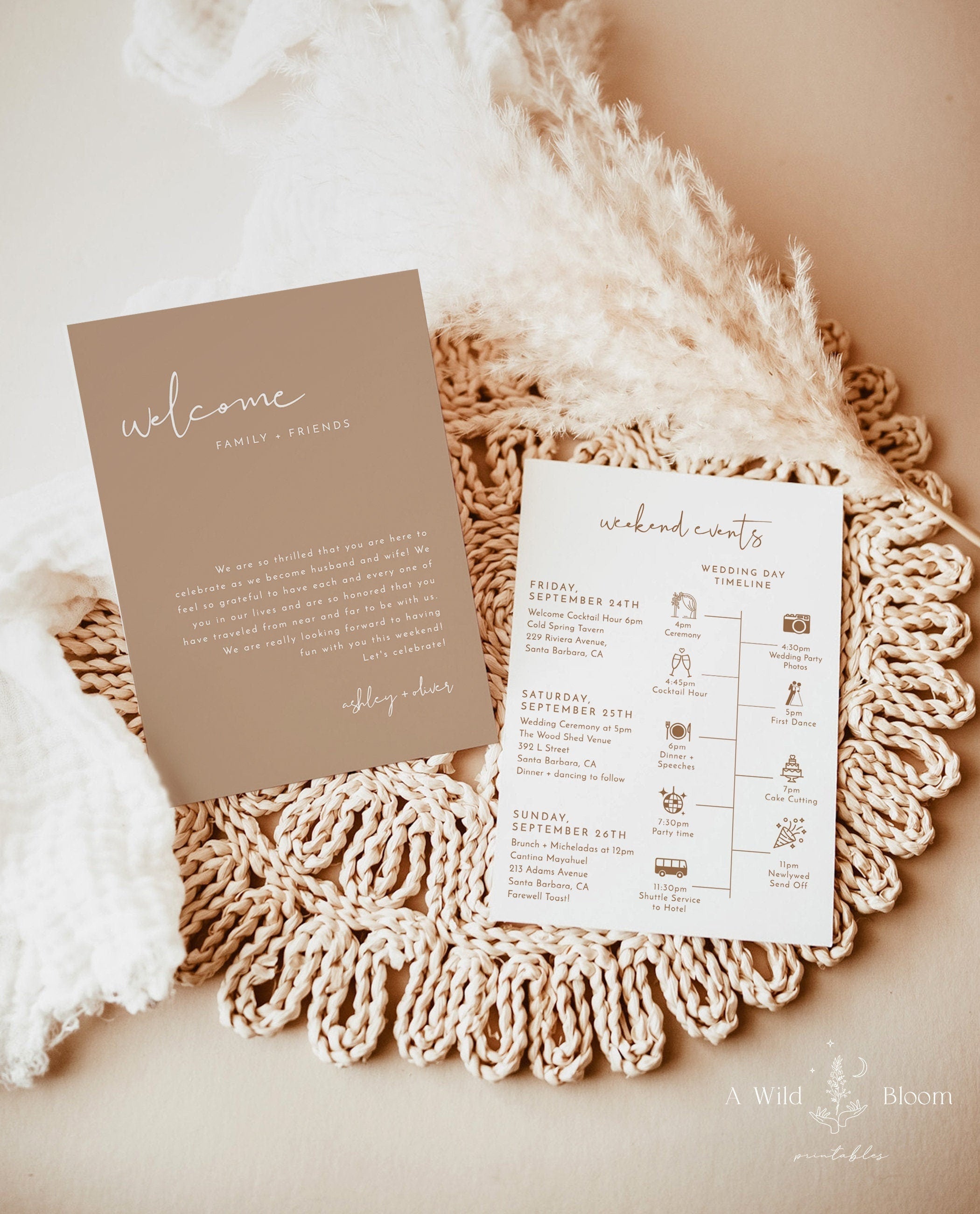 Modern Beige Wedding Timeline Template | Minimalist Events Timeline ...