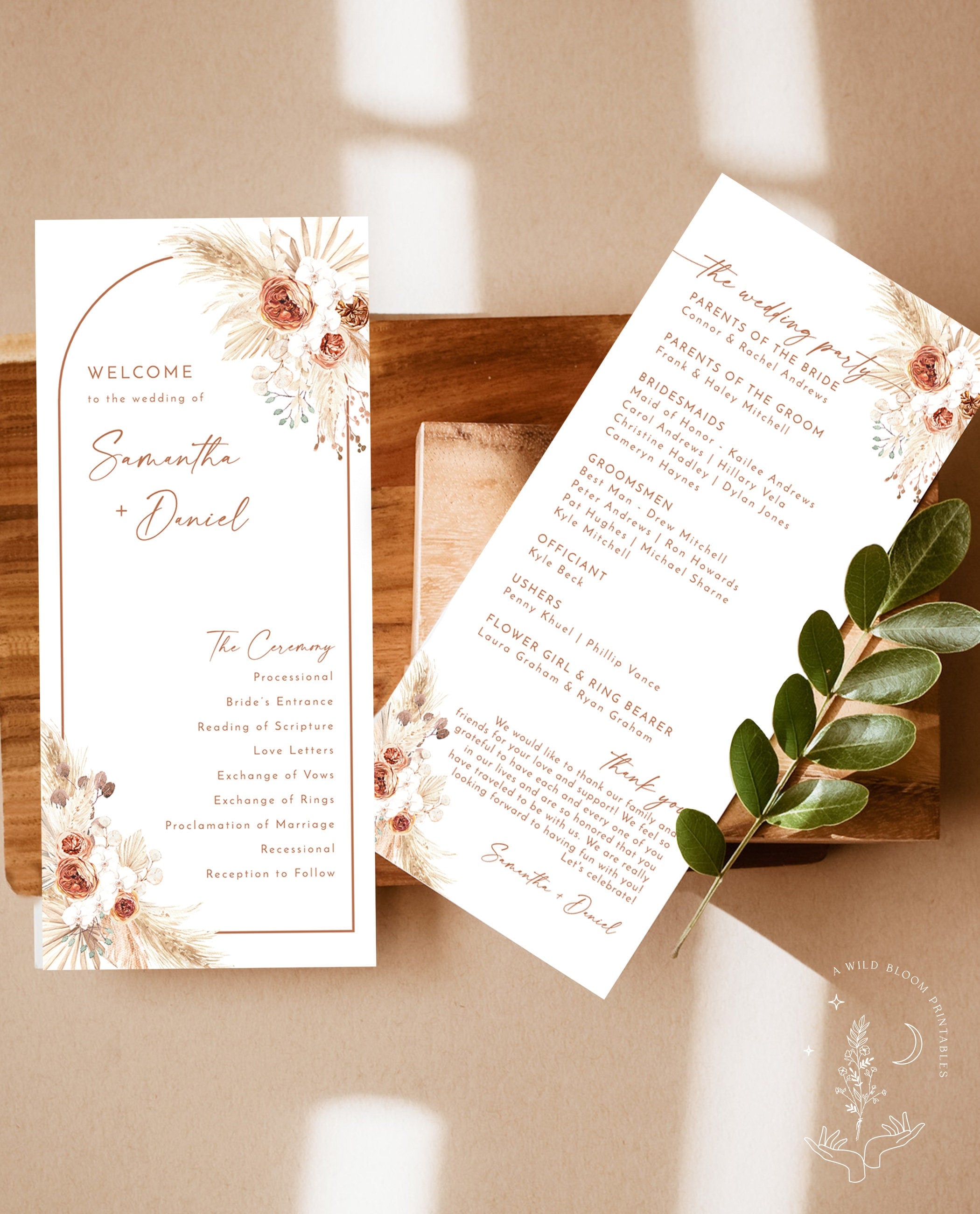 Bohemian Wedding Program | Desert Wedding Program – Wild Bloom Design ...