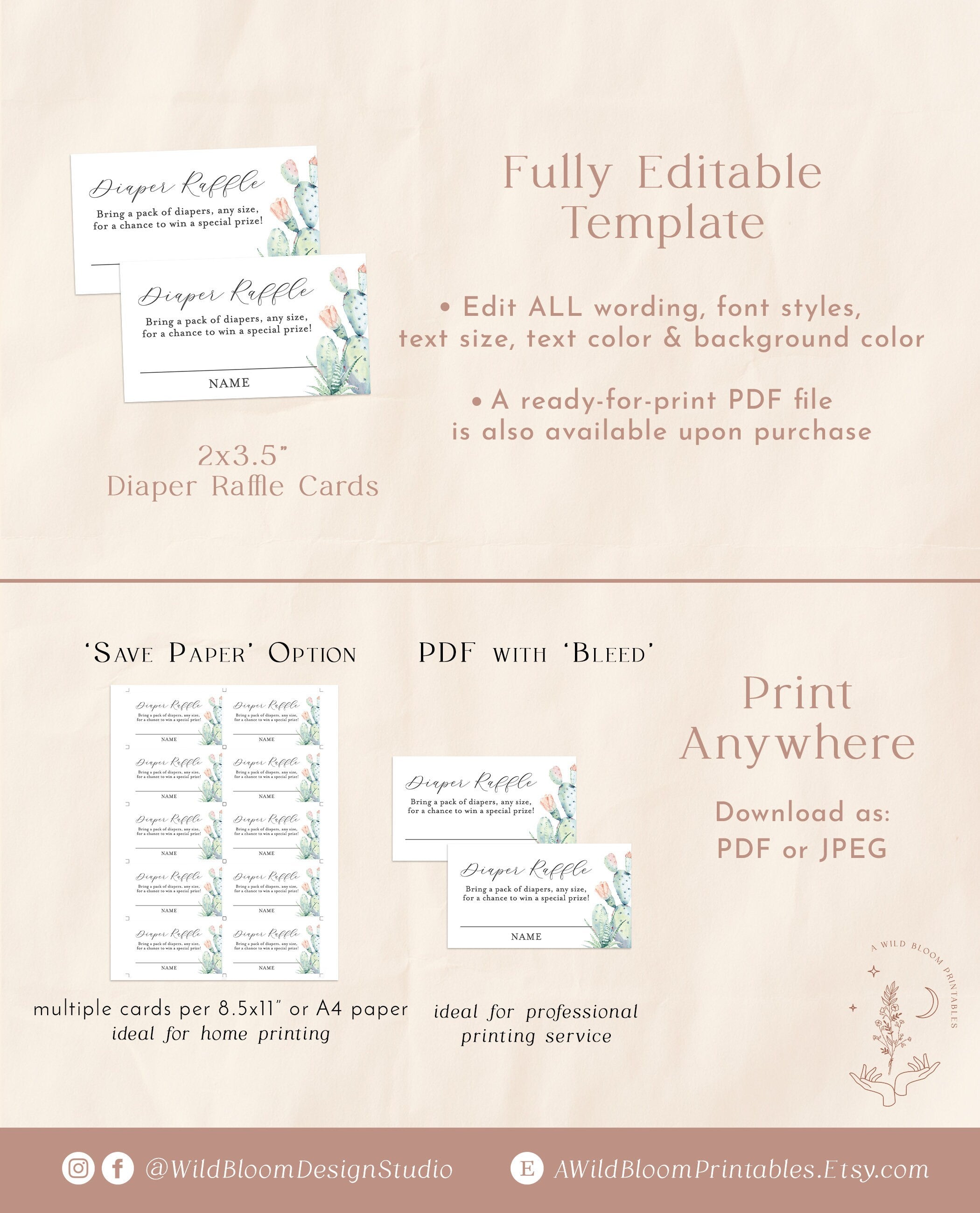 Printable Diaper Raffle Card Template | Diaper Raffle Ticket – Wild ...