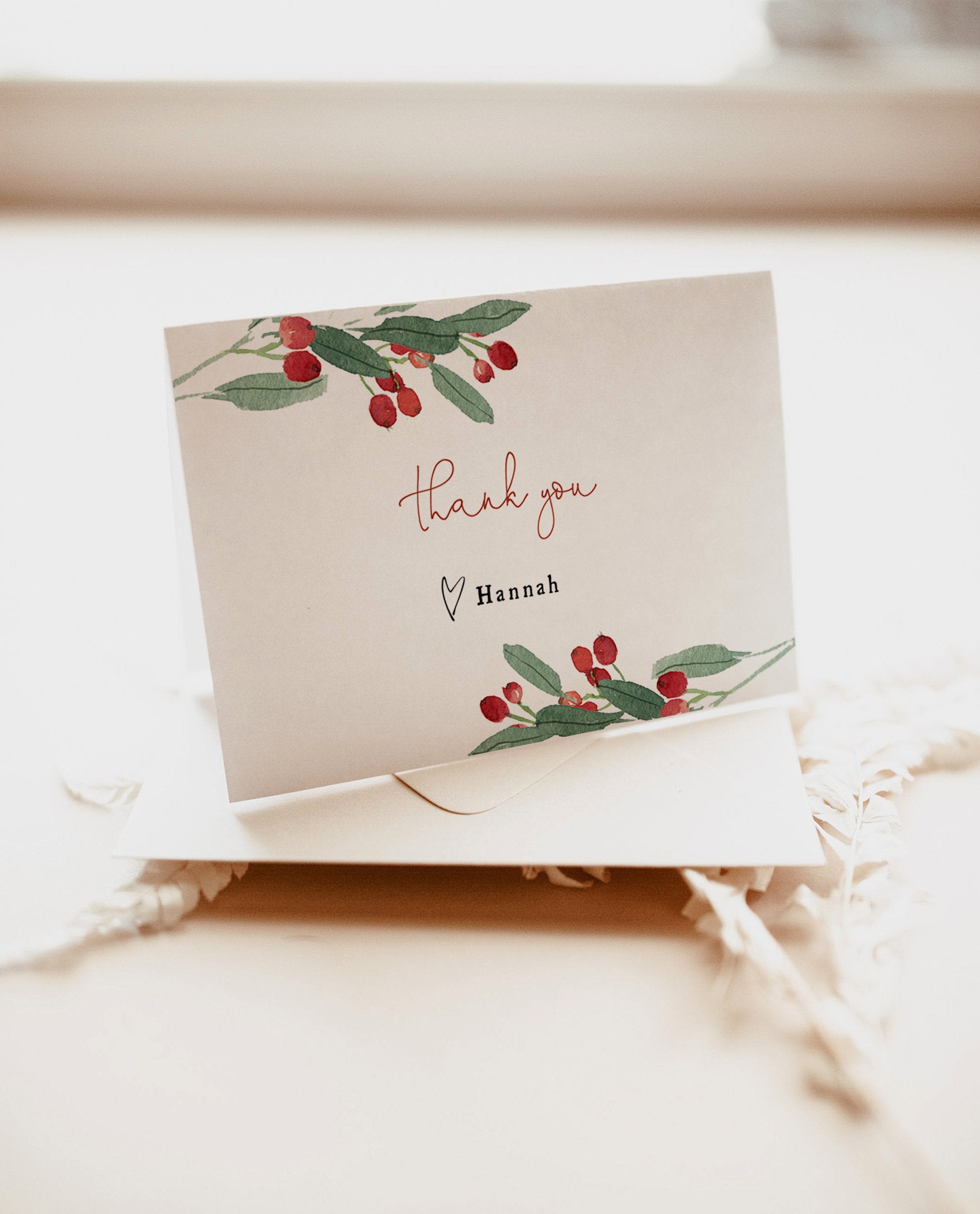Winter Thank You Card Template | Holiday Thank You Cards – Wild Bloom ...