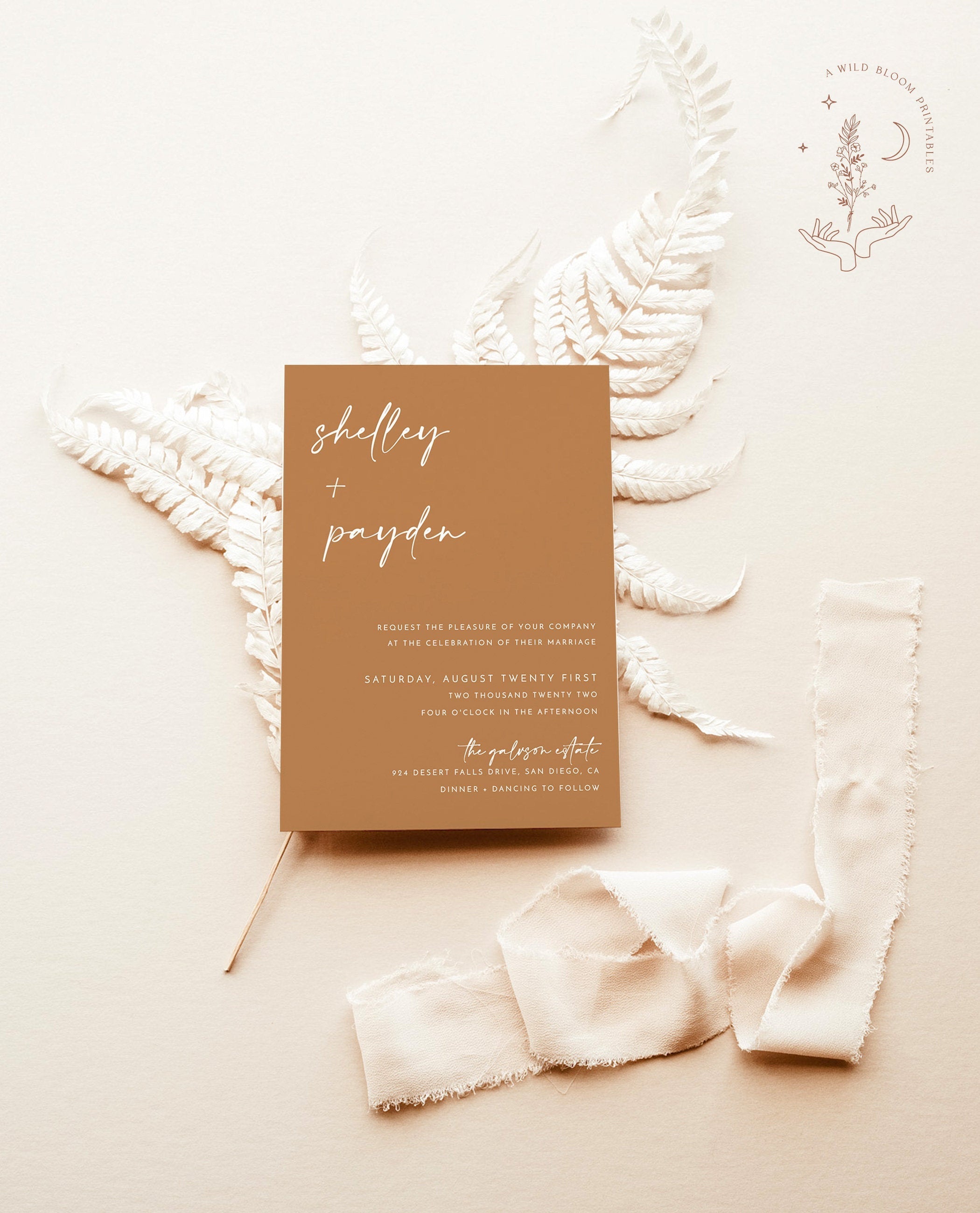 Desert Sand Wedding Invitation Template | Minimal Burnt Orange Wedding ...