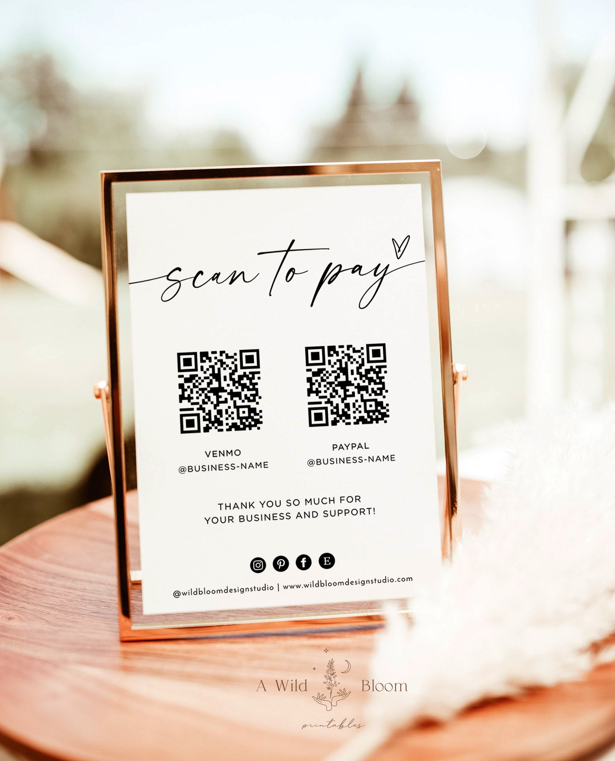 QR Code Sign | Minimalist Scan to Pay Sign – Wild Bloom Design Studio