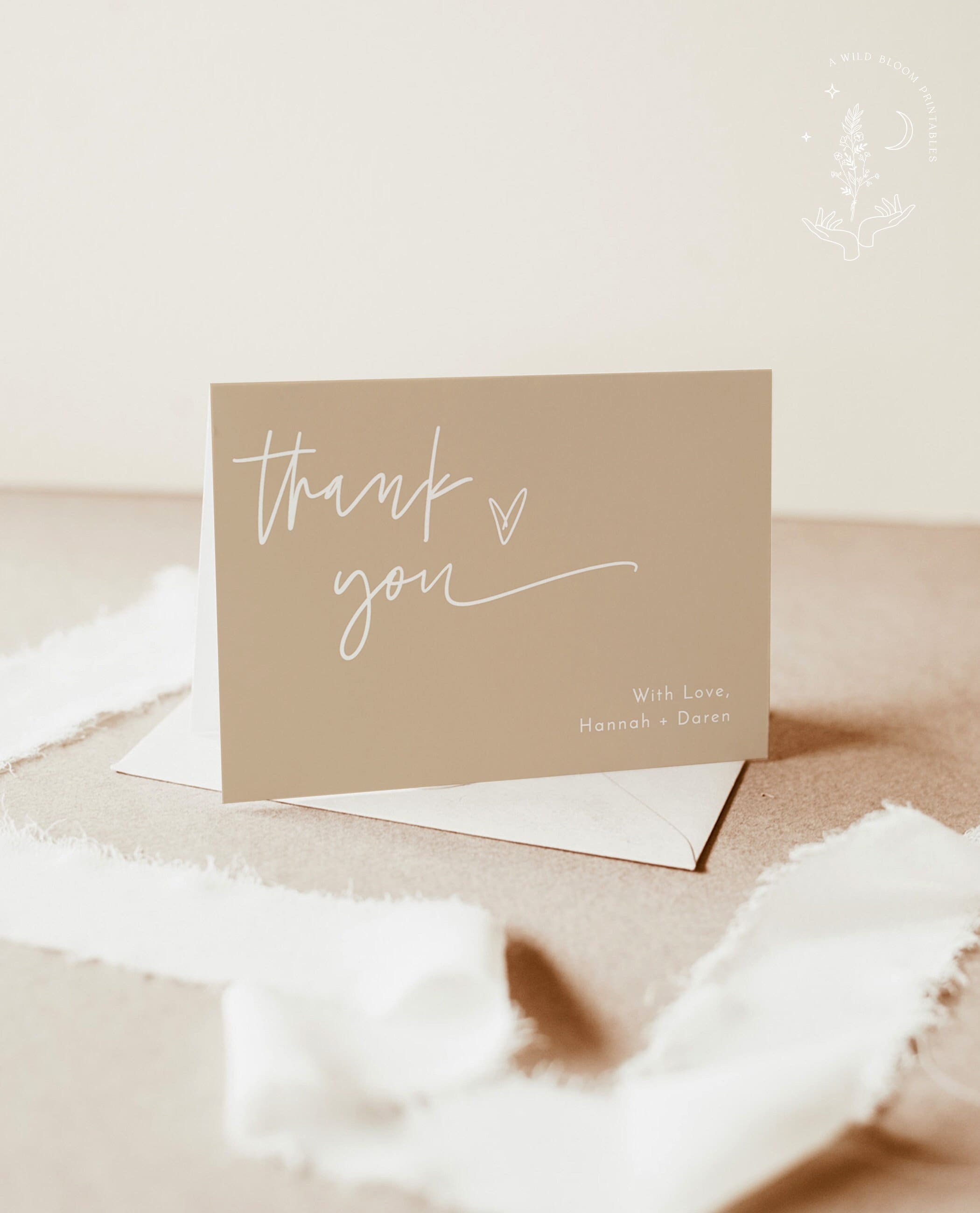 Minimalist Thank You Card Template | Beige Thank You Cards – Wild Bloom ...
