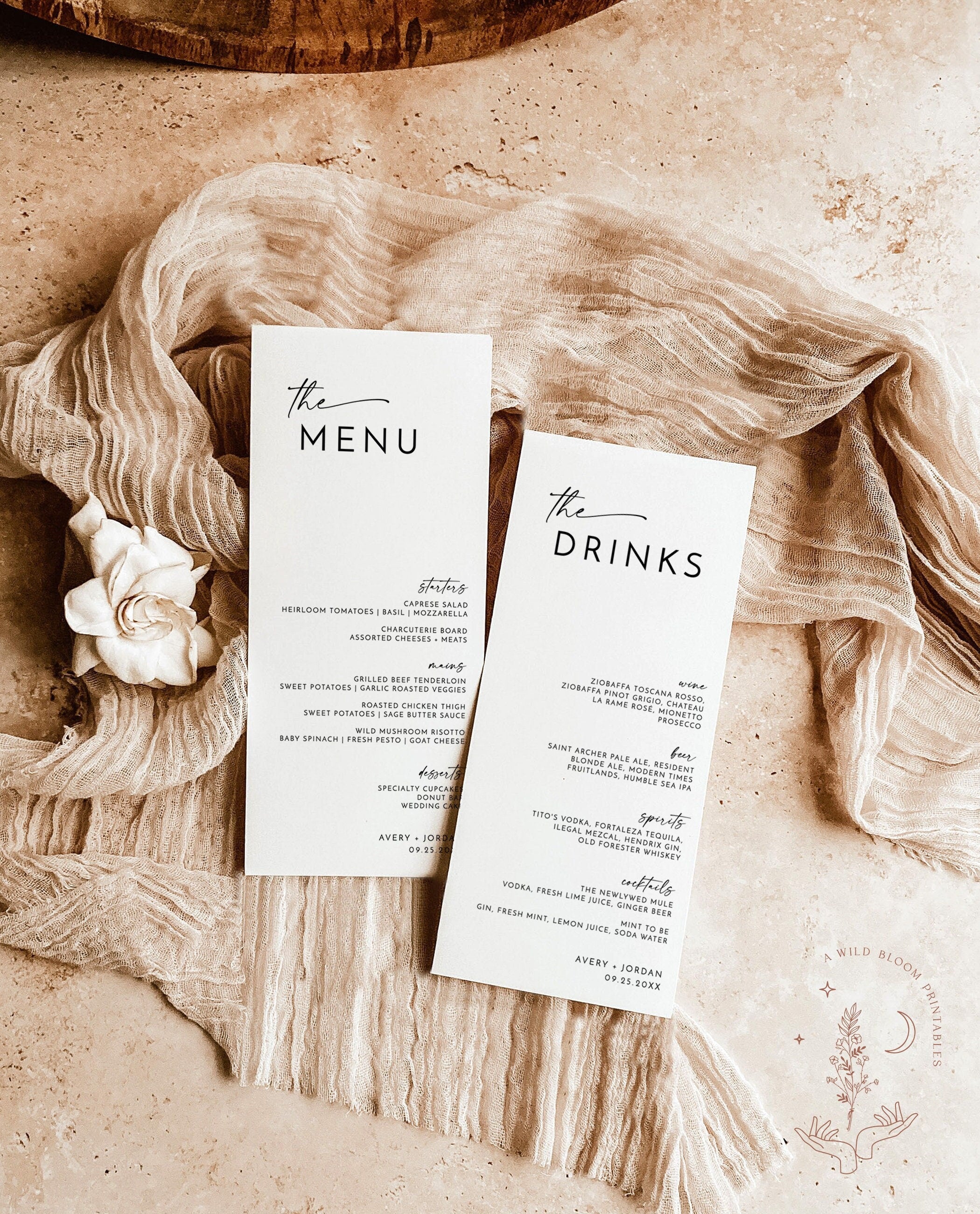Modern Wedding Menu | Minimalist Wedding Menu – Wild Bloom Design Studio