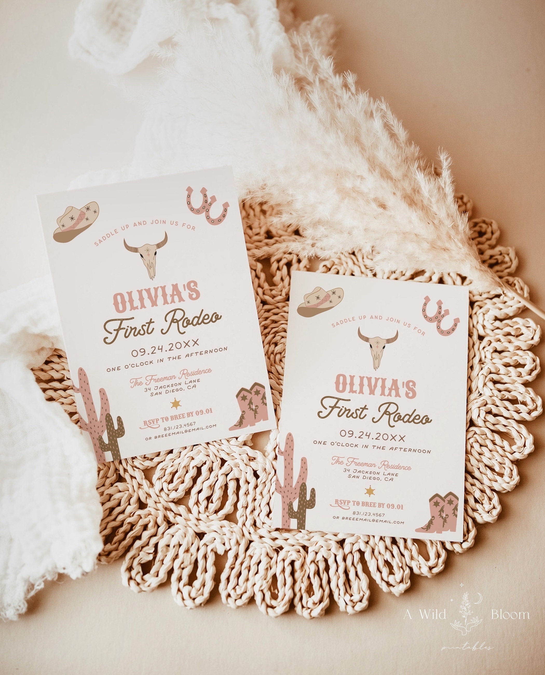 First Rodeo Birthday Invitation Template | Cowgirl Birthday Invite ...