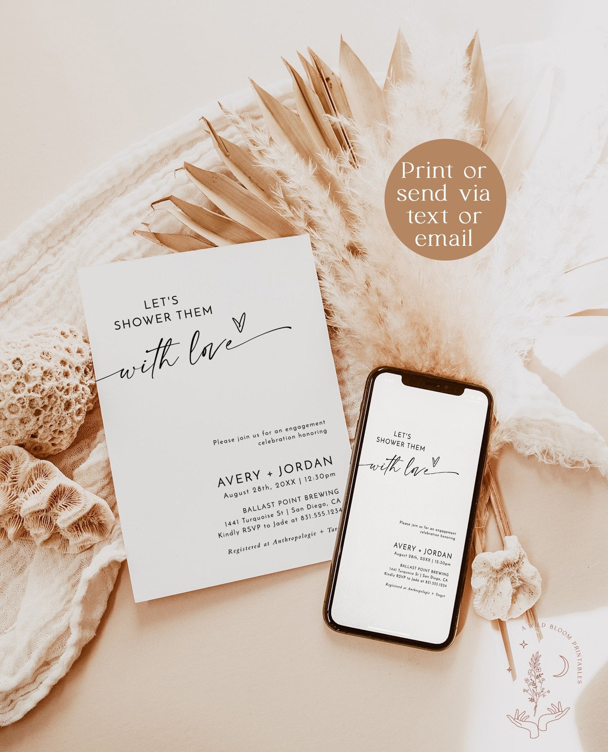 Minimalist Engagement Party Invite Template | Modern Couples Shower In ...