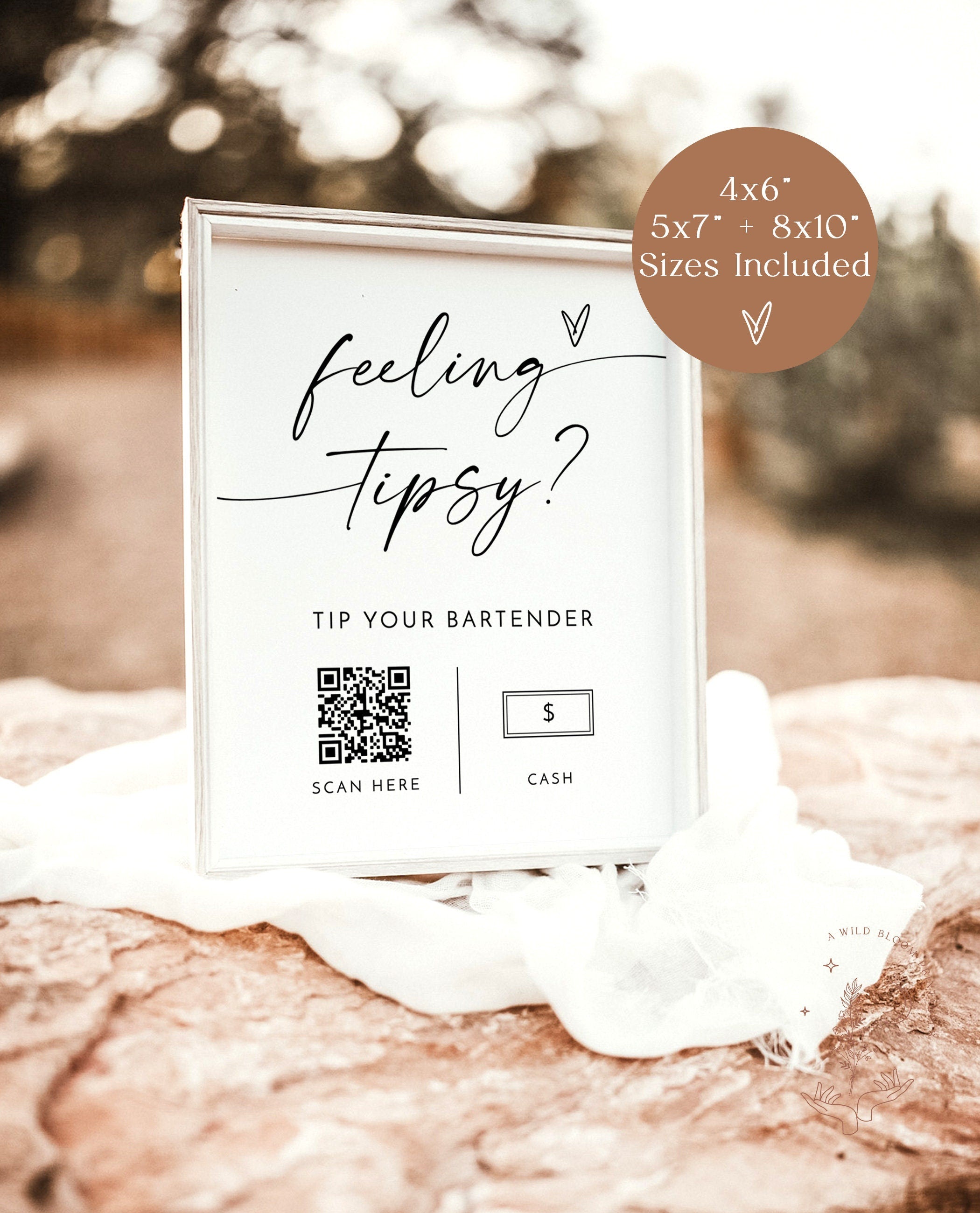 Bartender Tip Sign Template | Modern Minimalist Wedding Tip Jar Sign ...