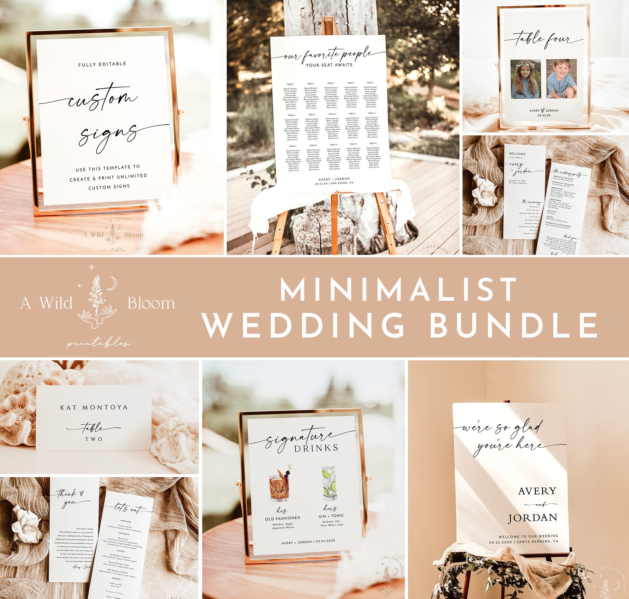 Minimalist Wedding Bundle Template | Wedding Sign Templates – Wild ...